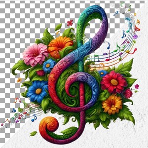 Watercolor Floral Music Notes Clipart Png. Harmonious and Melodic Music ...