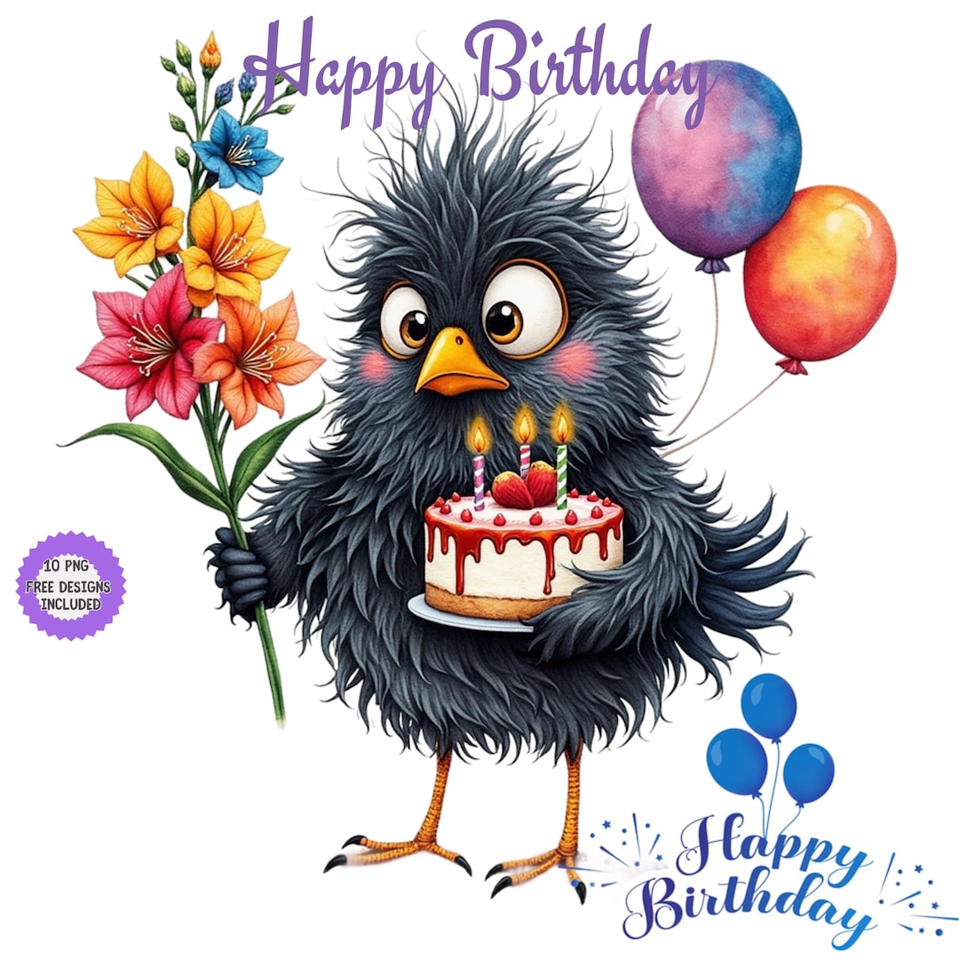 Watercolor Quirky Birds Birthday Clipart (PNG Digital Download) - Etsy