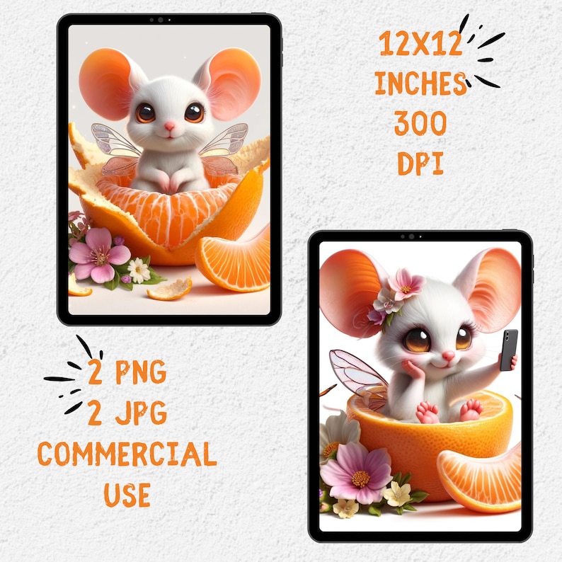 Magic Mandarin Mouse Clipart: Watercolor Mouse With Wings (PNG & JPG ...