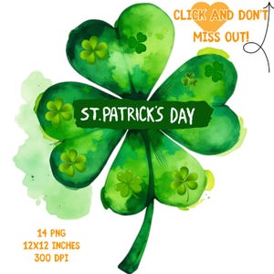 14 Watercolor St.patrick’s Day Clover Clipart Png, Four Leaf Clover ...