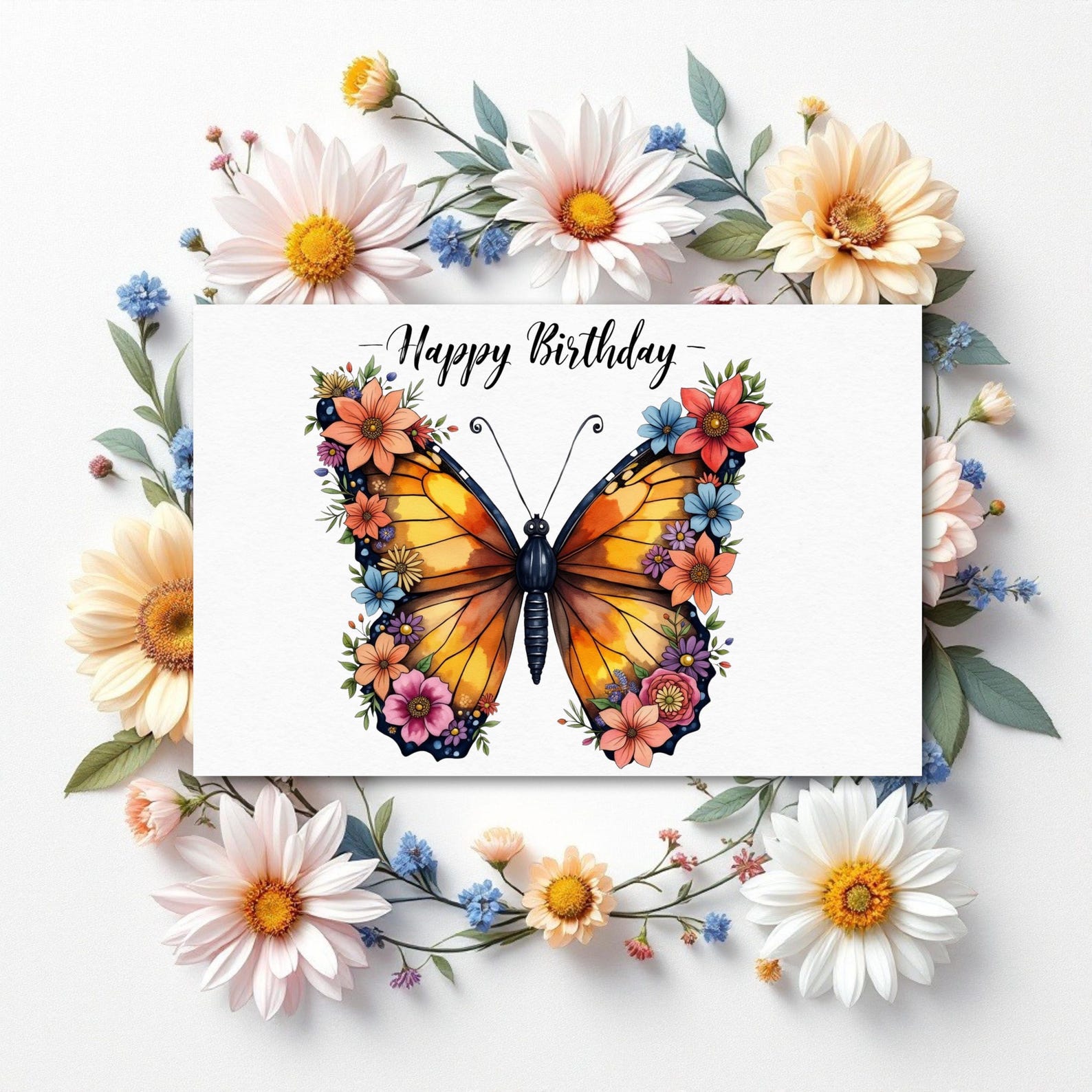 Butterfly Birthday Card: Flowery Wings Design (digital Download) - Etsy