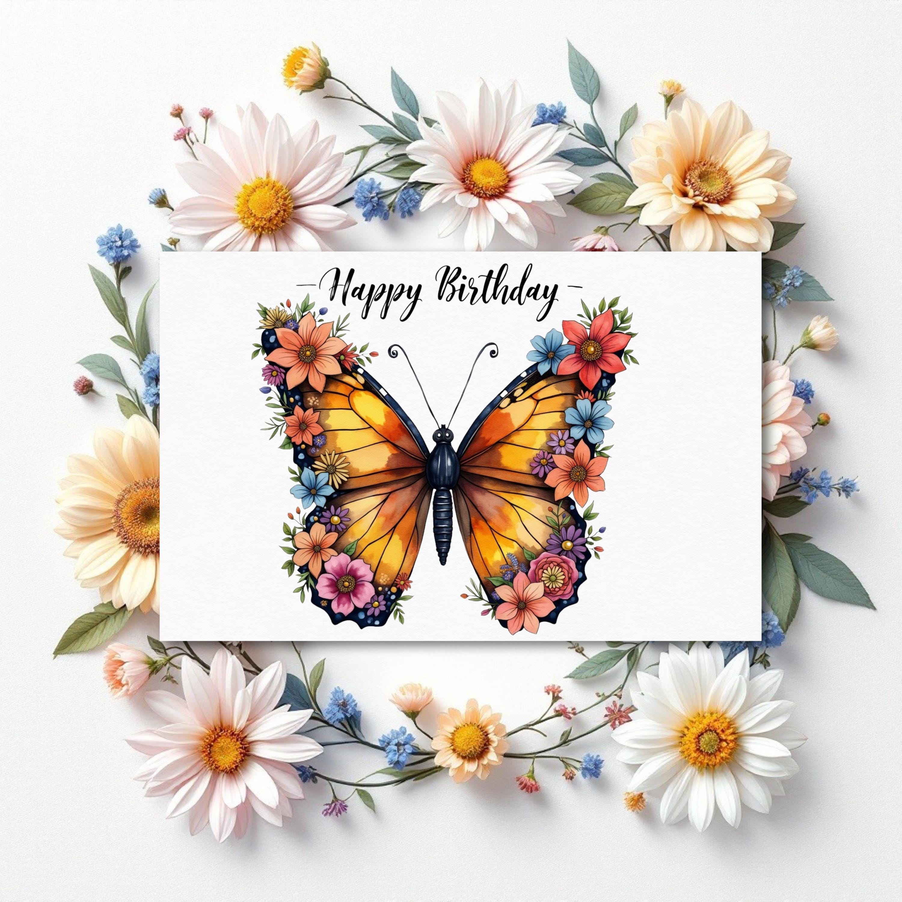 Birthday Butterfly With Flowery Wings. Butterfly Birthday Card. Happy ...