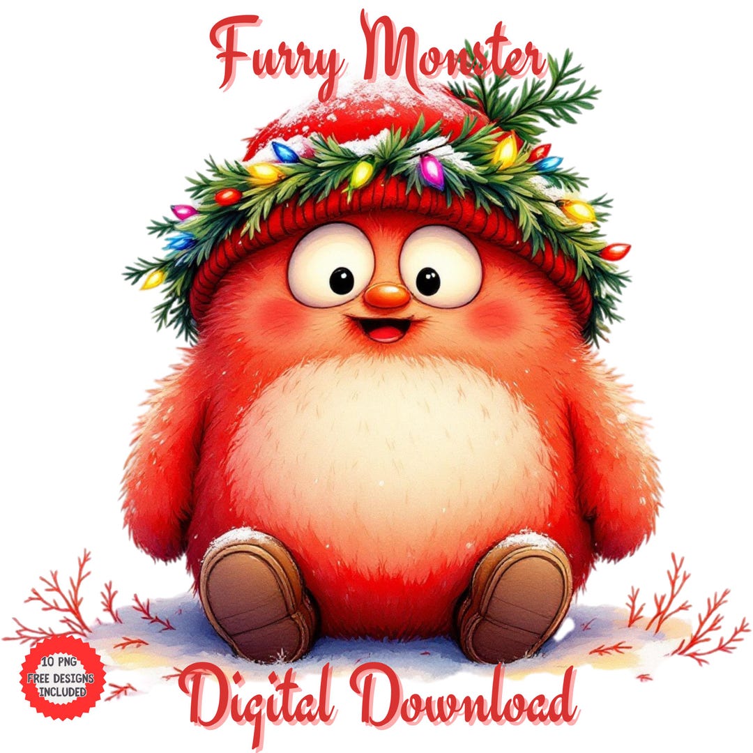 Fuzzy Monster Clipart Watercolor. Cute Fluffy Monster PNG. Colorful ...