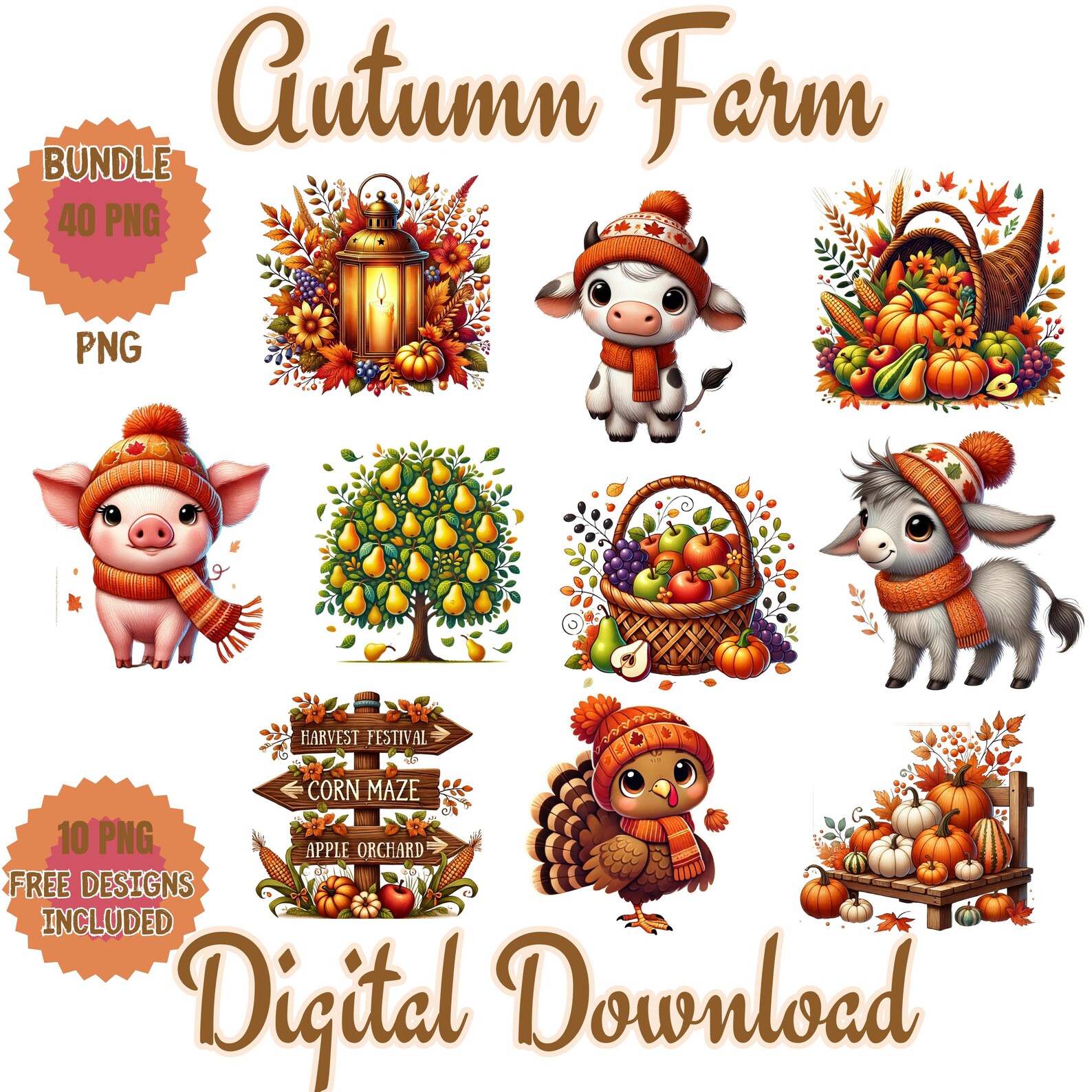 Hello Autumn, Watercolor Autumn Barnyard Clipart Bundle, Cozy Farm Fall ...