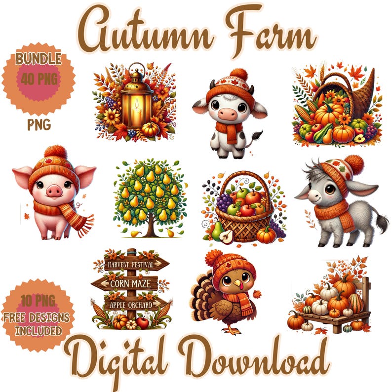 Hello Autumn, Watercolor Autumn Barnyard Clipart Bundle, Cozy Farm Fall ...