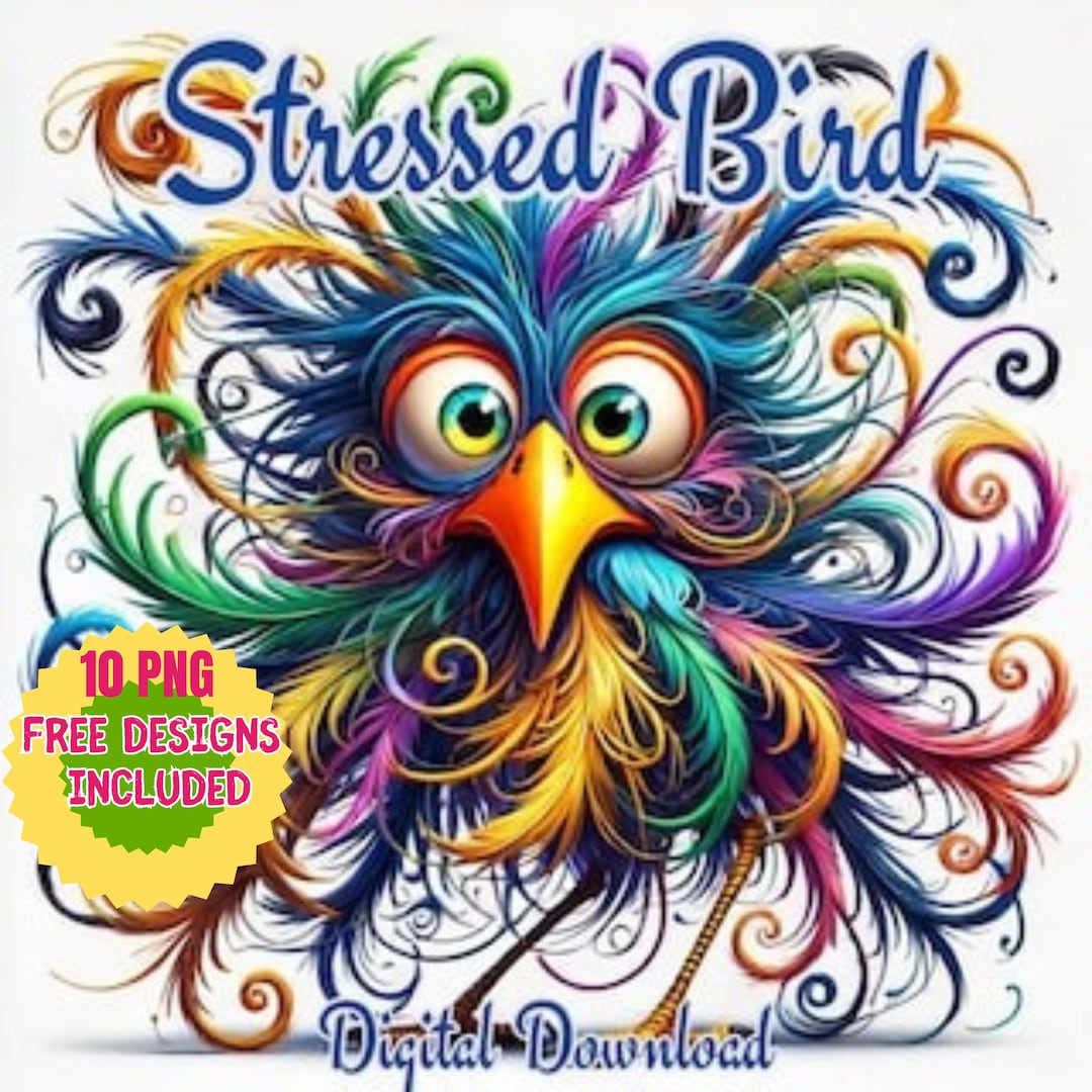 Funny Stressed Bird Clipart Bundle: Quirky Cartoon PNG (digital ...