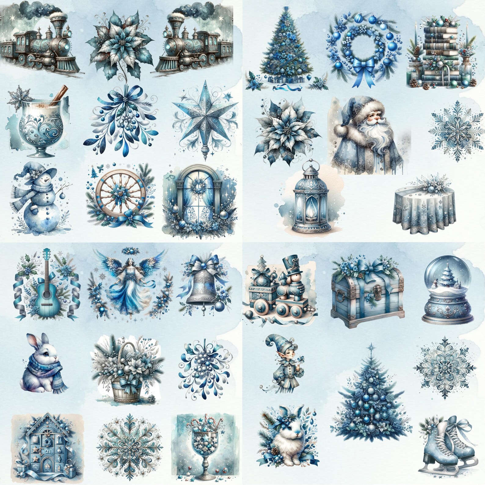 Blue Christmas Watercolor Clipart Bundle (PNG, JPG, PDF) - Etsy