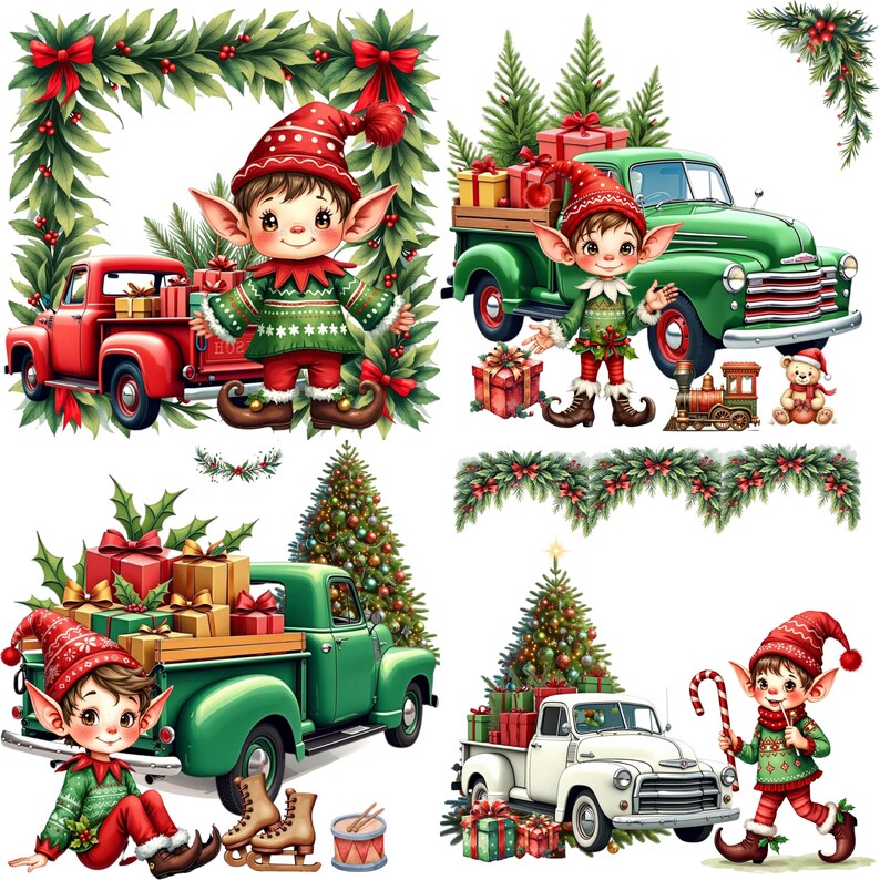 Watercolor Christmas Elves Clipart: Holiday PNG Bundle (digital ...
