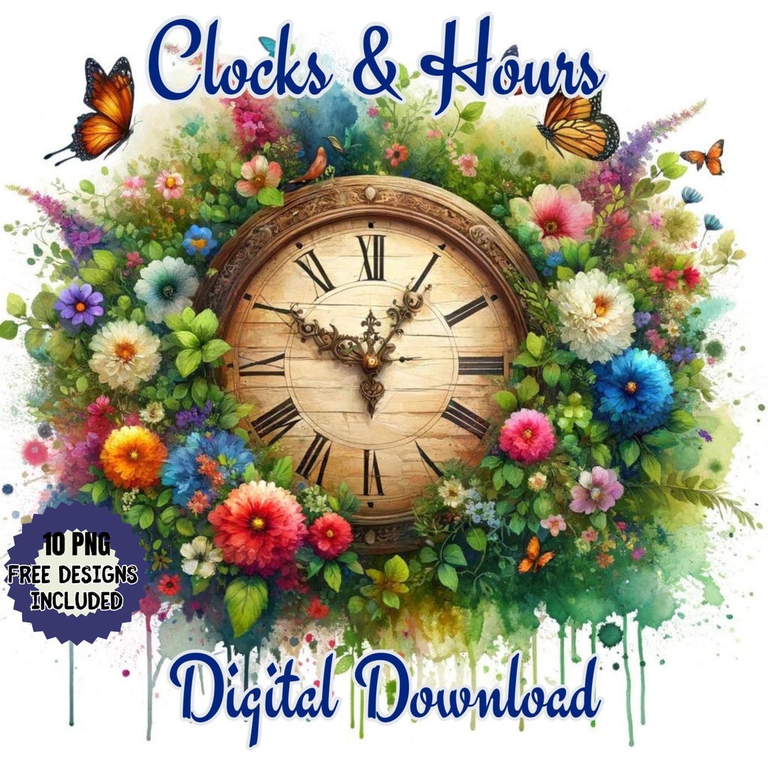 Watercolor Old Roman Numerals Clocks Clipart Bundle Png. Hours of ...