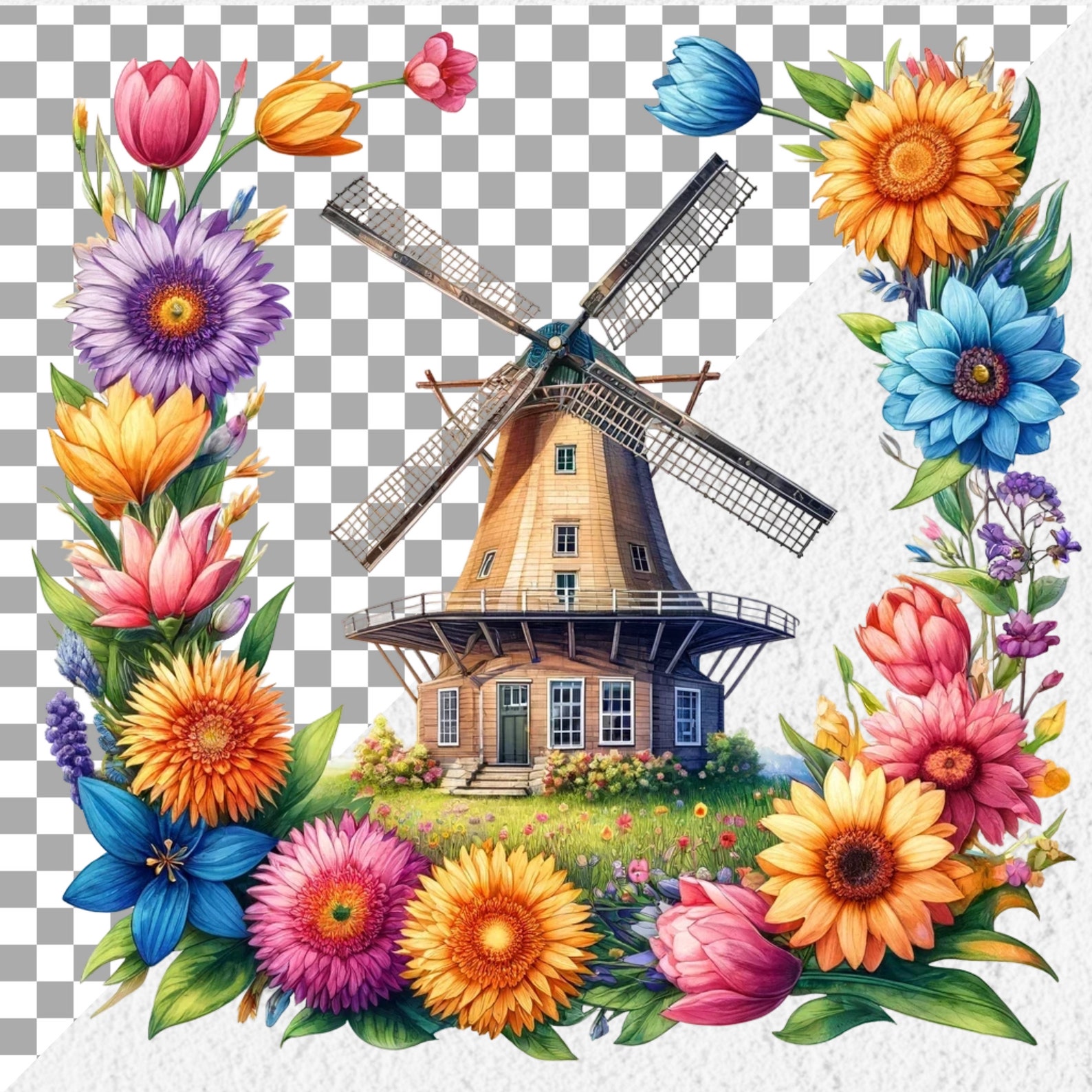 Watercolor Floral Windmill Clipart Bundle (digital Download) - Etsy