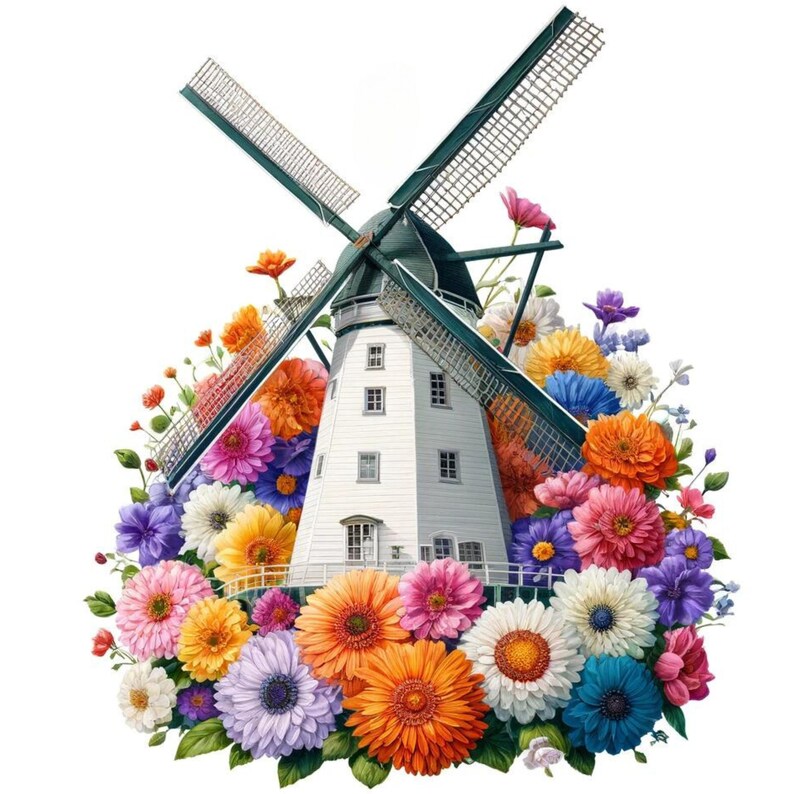 Watercolor Floral Windmill Clipart. Elegant Floral Windmill Clipart ...