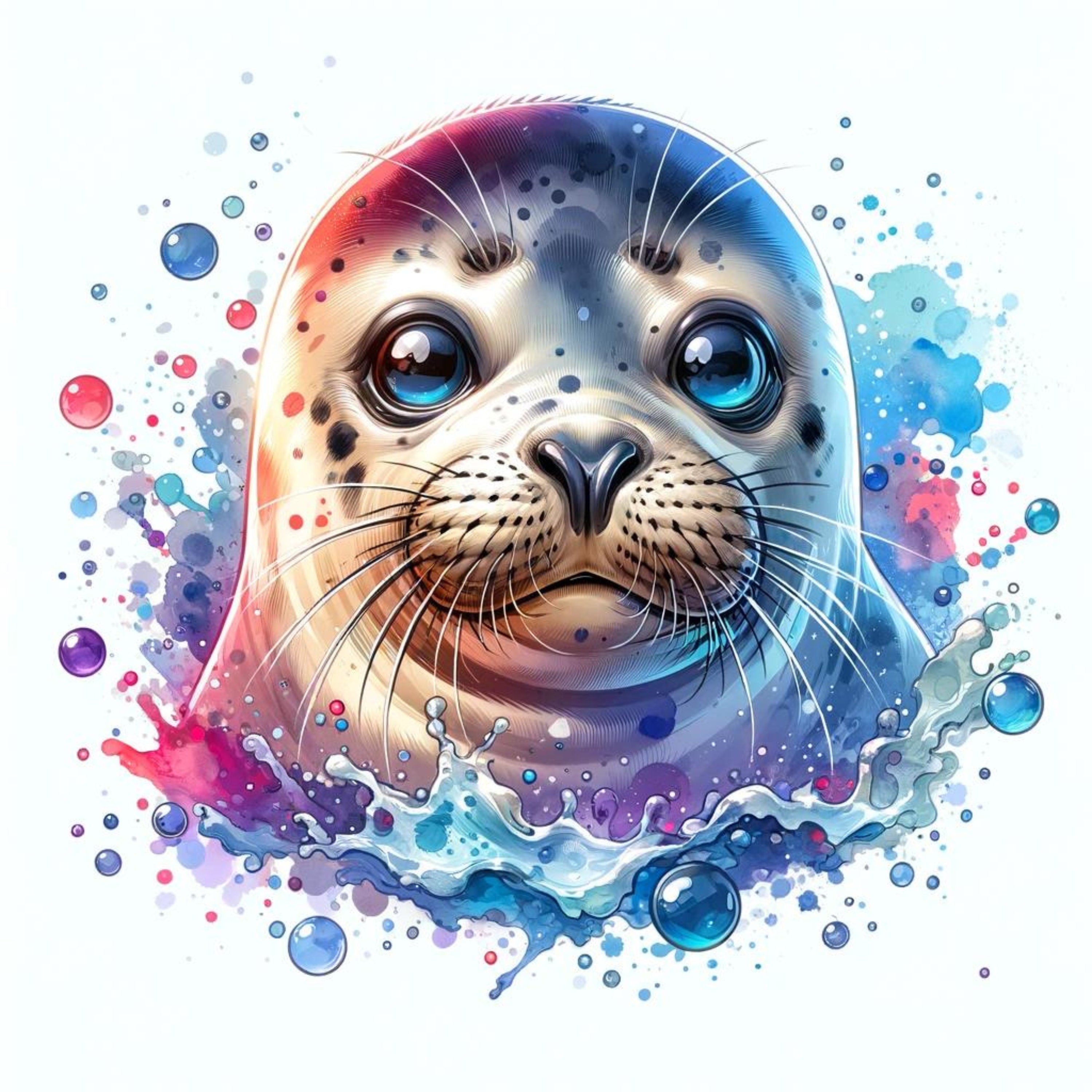 Whimsical Watercolor Seal Clipart, Ocean Seal Rainbow Splash Clipart ...