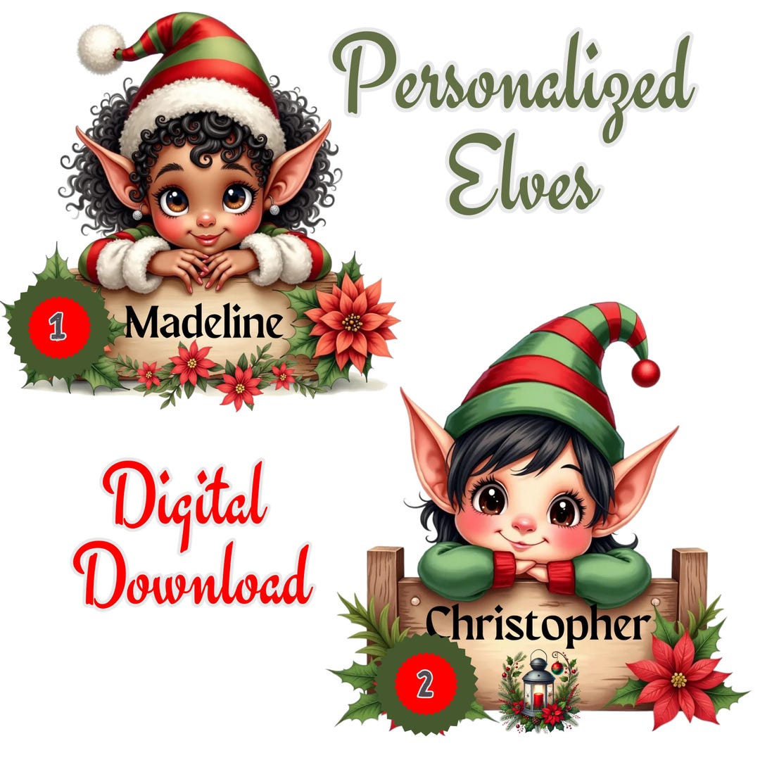 Watercolor Clipart Christmas Personalized Elves Png. Cute Boy Girl ...