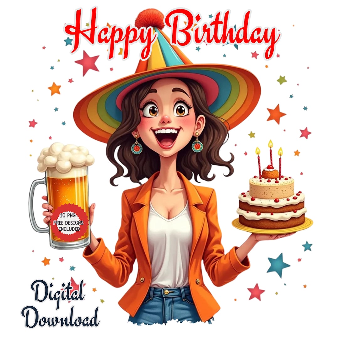 Watercolor Birthday Clipart: Quirky Girl, Cake Art (digital Download ...