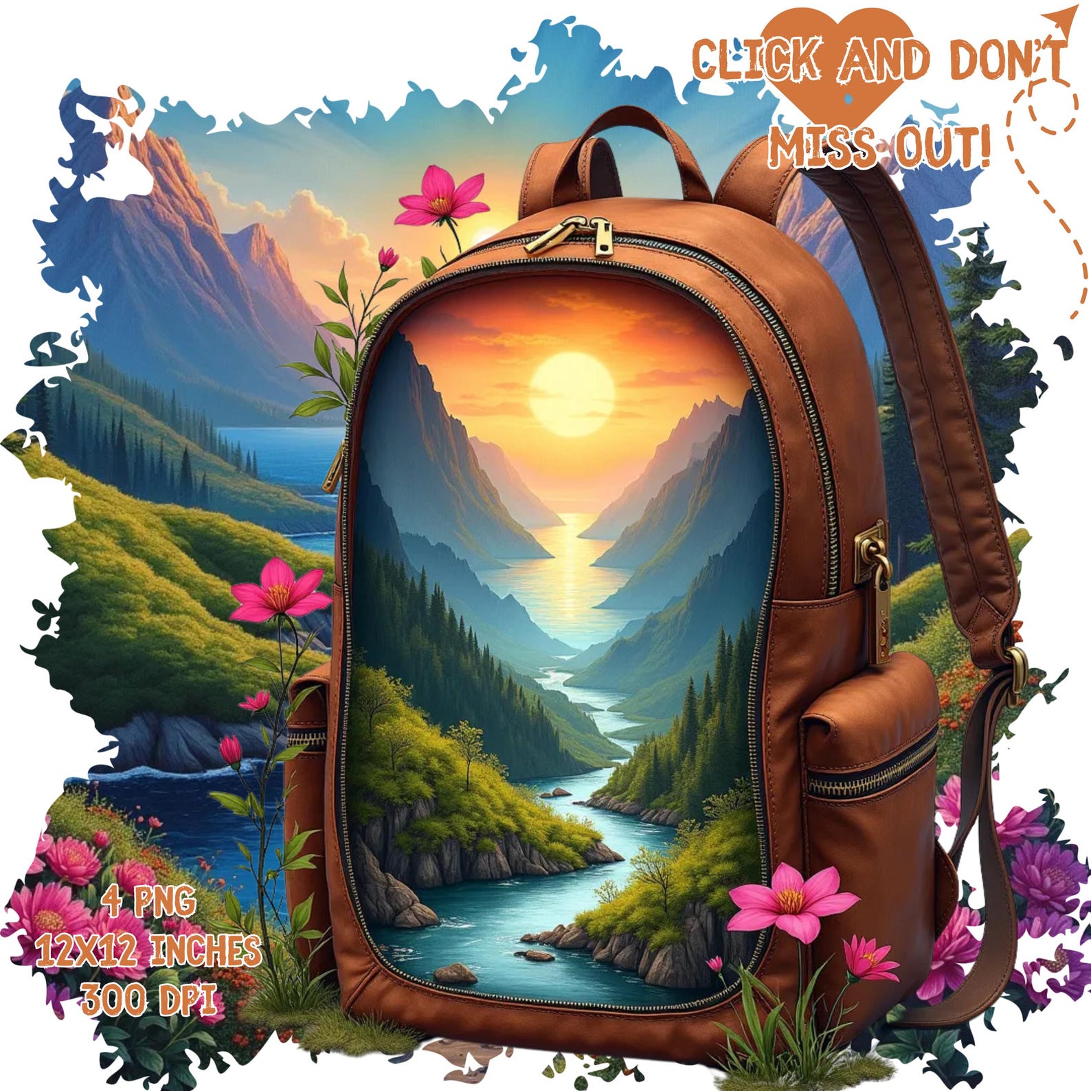 Backpackers PNG Watercolor Landscapes, Mountains, Rivers, Trees and ...