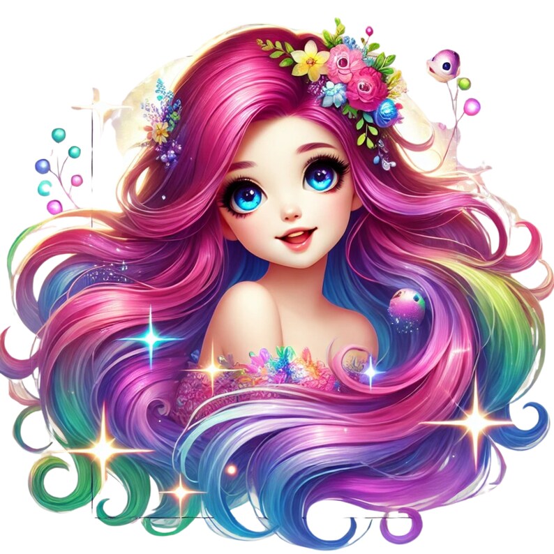 Watercolor Mermaid Clipart Bundle: Nursery Ocean Art (PNG & JPG ...