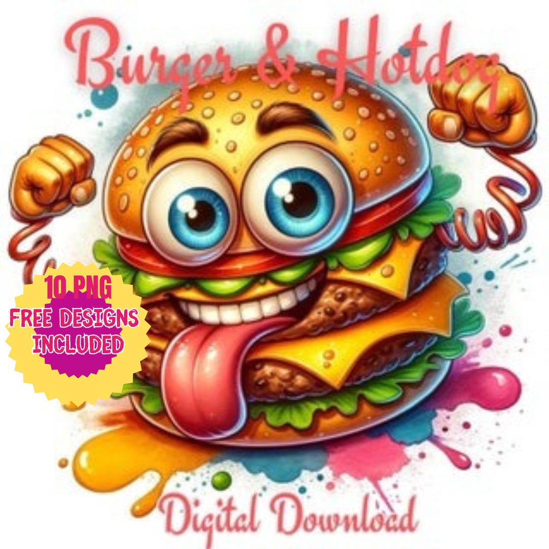 Watercolor Burger and Hotdog Clipart, Playful Fast Food Illustrations ...