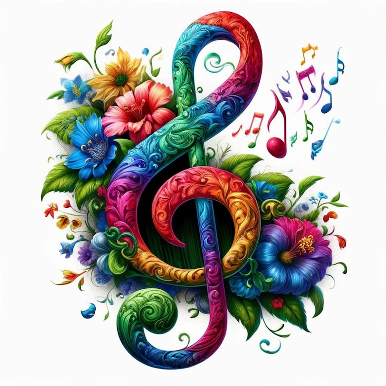 Watercolor Floral Music Notes Clipart Png. Harmonious and Melodic Music ...