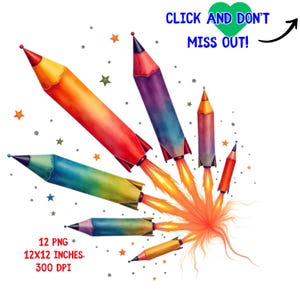 Colorful Pencils Watercolor Clipart Png Bundle. Art Supplies ...