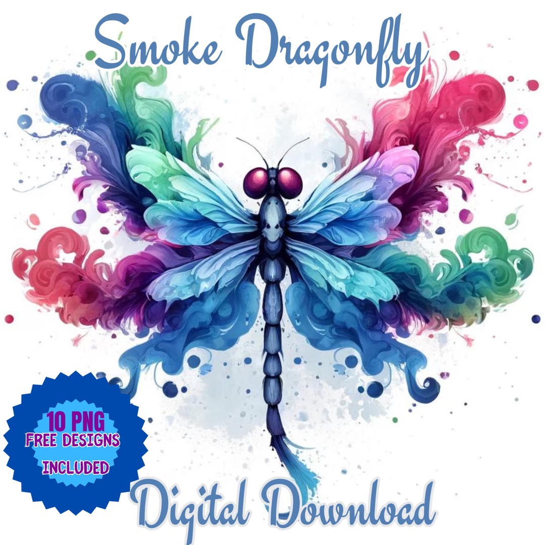 Watercolor Smoke Dragonfly Clipart Bundle: Mystical Polychromatic Art ...