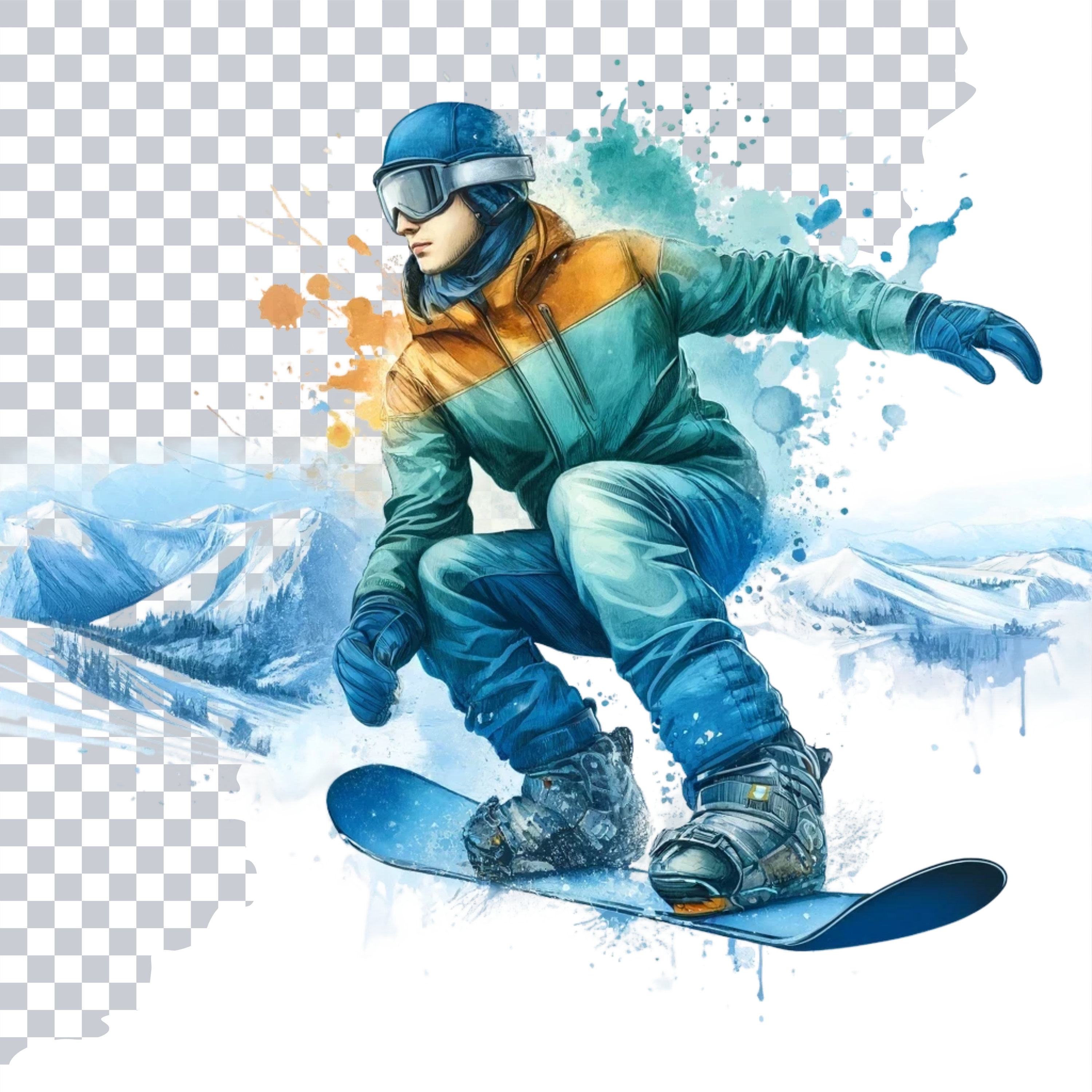 Watercolor Snowboarding Clipart PNG: Winter Sport Graphics (digital ...
