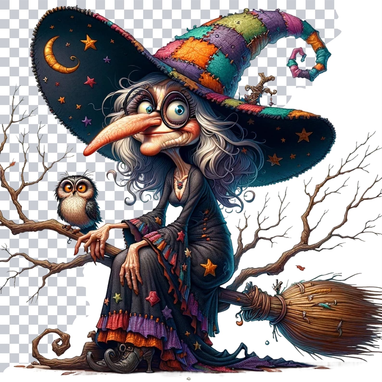 Funny Witch Watercolor Clipart Bundle: Humorous Wiccan Art (digital ...