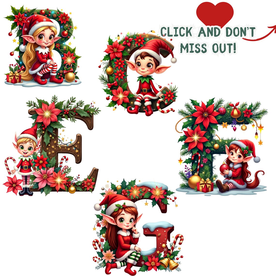 Watercolor Christmas Alphabet Clipart: Elf Letters & Numbers (PNG ...