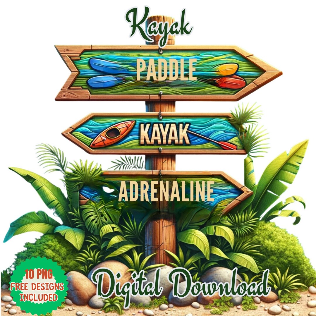 Aquatic Adventure Signs: Paddle, Kayak & Adrenaline. Vibrant Watercolor ...