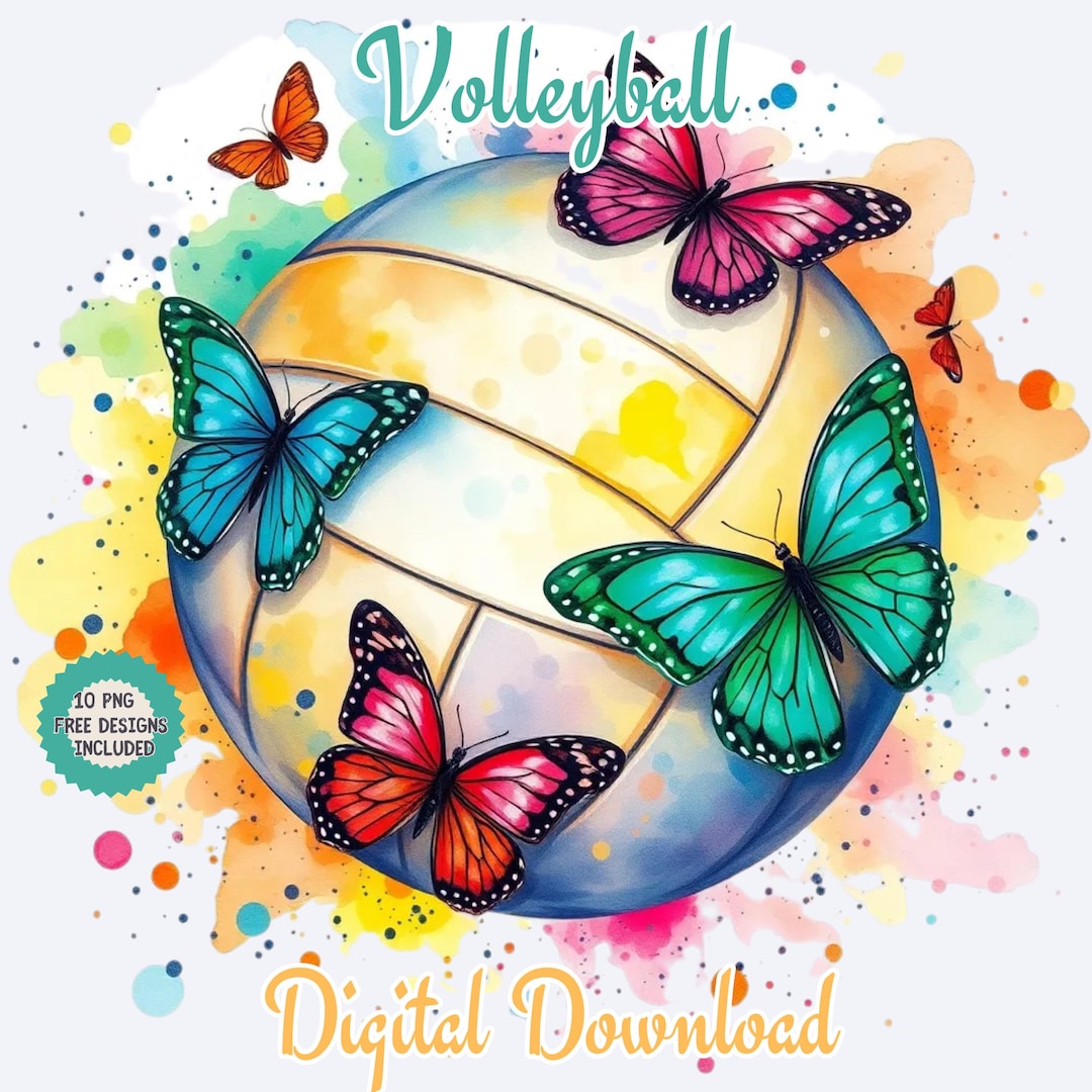 Floral & Butterflies Volleyball Clipart Png. Colorful Watercolor ...