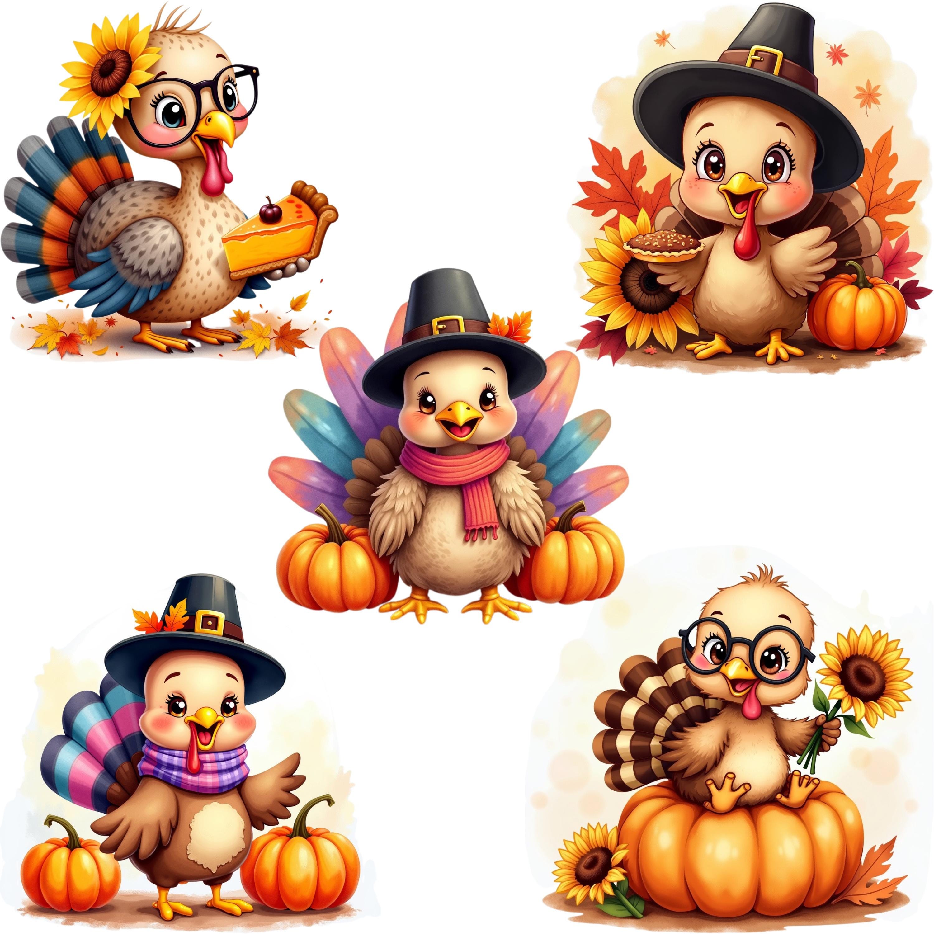 Watercolor Baby Turkey Clipart: Thanksgiving Autumn Graphics (PNG ...