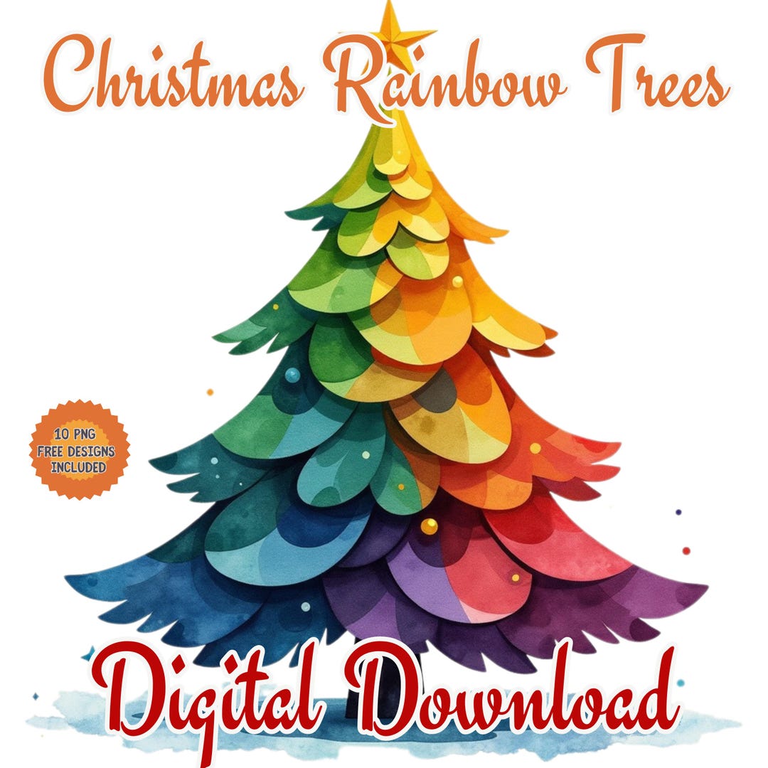 Abstract Rainbow Christmas Tree Clipart Png. Printable Watercolor ...