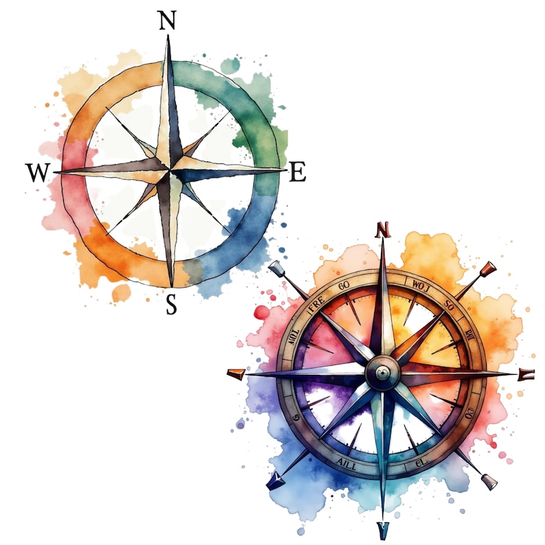 Watercolor Compass Clipart: Nautical Steampunk PNG (digital Download ...