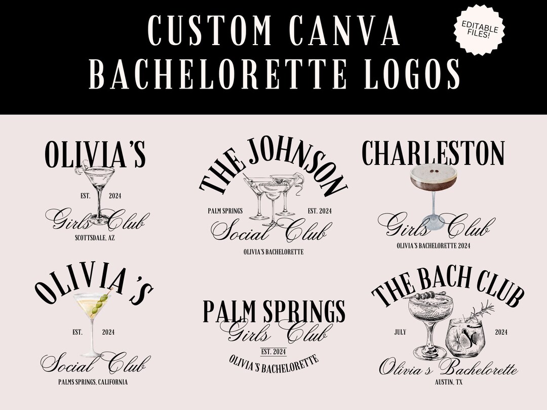 6 Editable Girls Club Bachelorette Party Logo Pack | Canva Templates ...