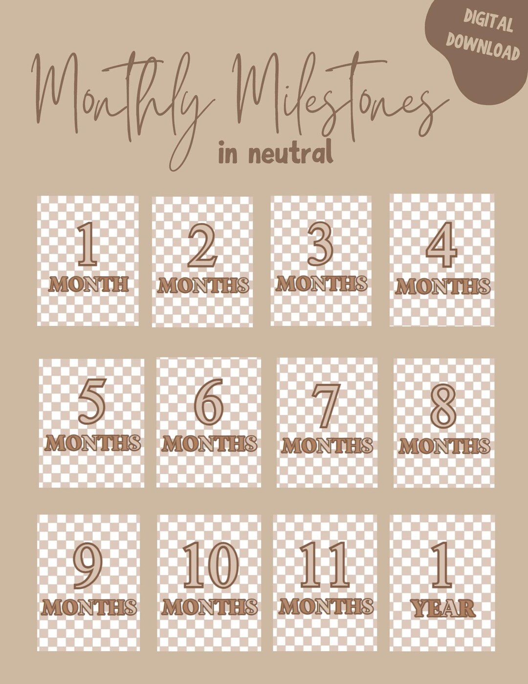 Monthly Milestones-digital Download Printable (in Beige) - Etsy
