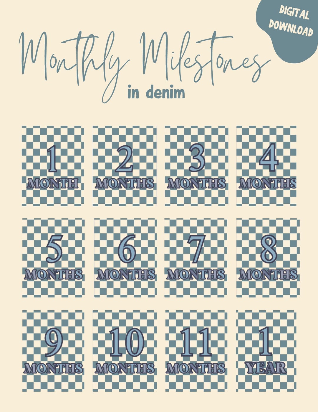 Monthly Milestones-digital Download Printable (in Denim) - Etsy