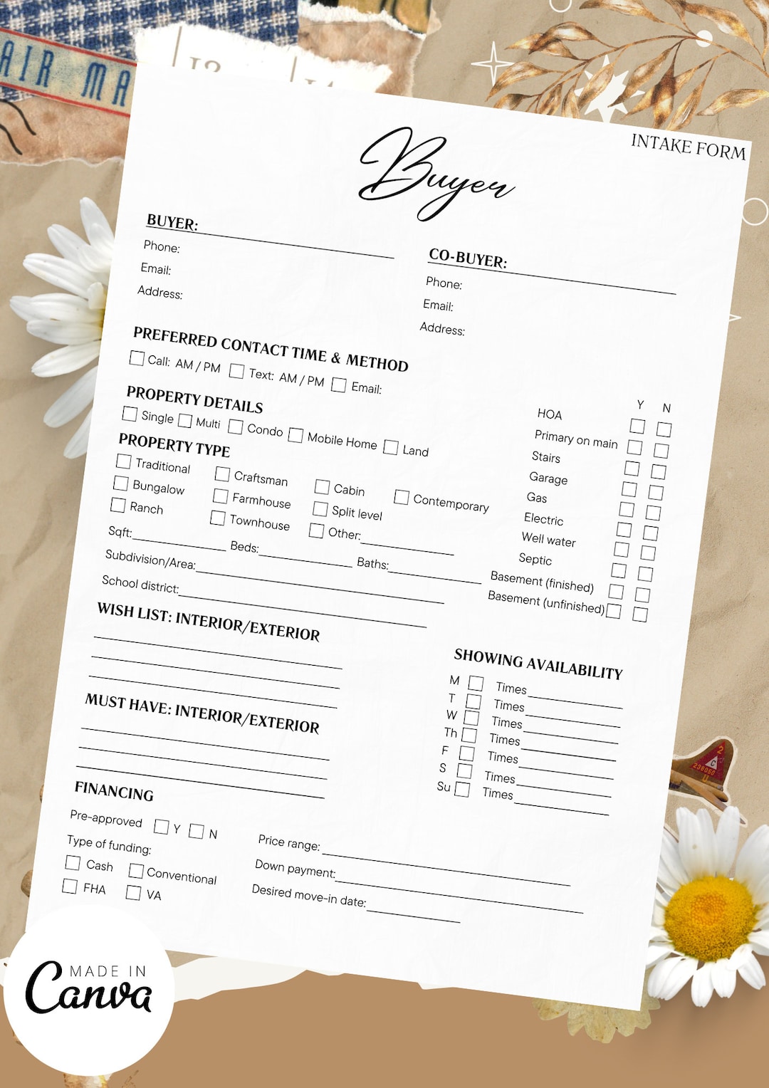 Buyers Intake Cheat Sheet for Realtors - Etsy