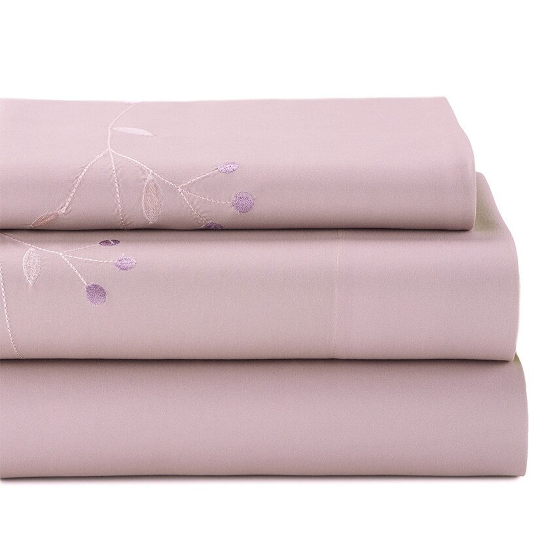 Constance Embroidered Microfiber Sheet Sets Dark Mauve Full - Etsy