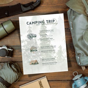 Camping Trip Itinerary Template - Weekend Outdoor Adventure Planner ...