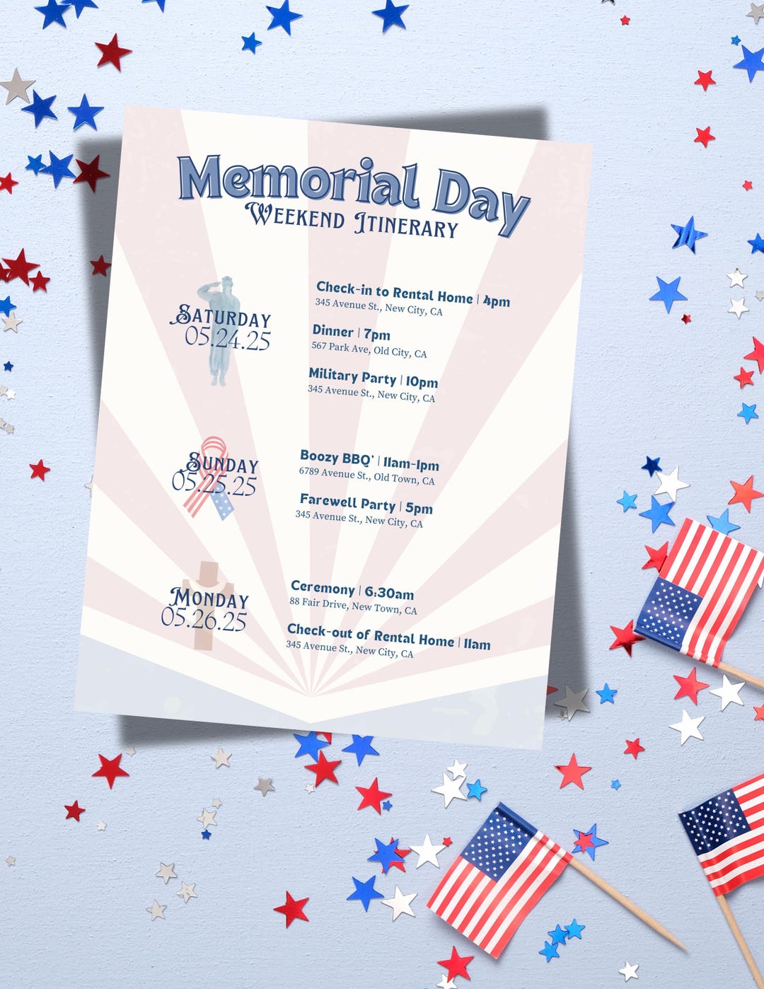 Memorial Day Itinerary Template - Editable Canva Holiday Weekend ...