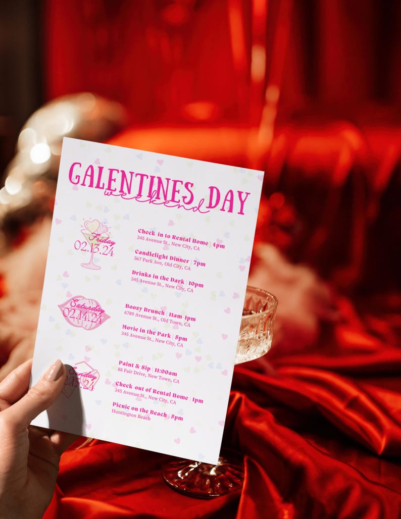 Galentines Day Weekend Itinerary Canva Template | Girly Pink Girls Trip ...