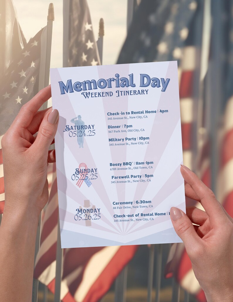 Memorial Day Itinerary Template - Editable Canva Holiday Weekend ...