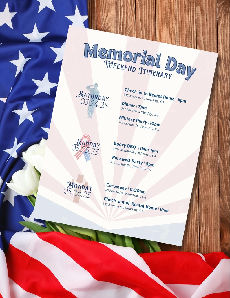 Memorial Day Itinerary Template - Editable Canva Holiday Weekend ...