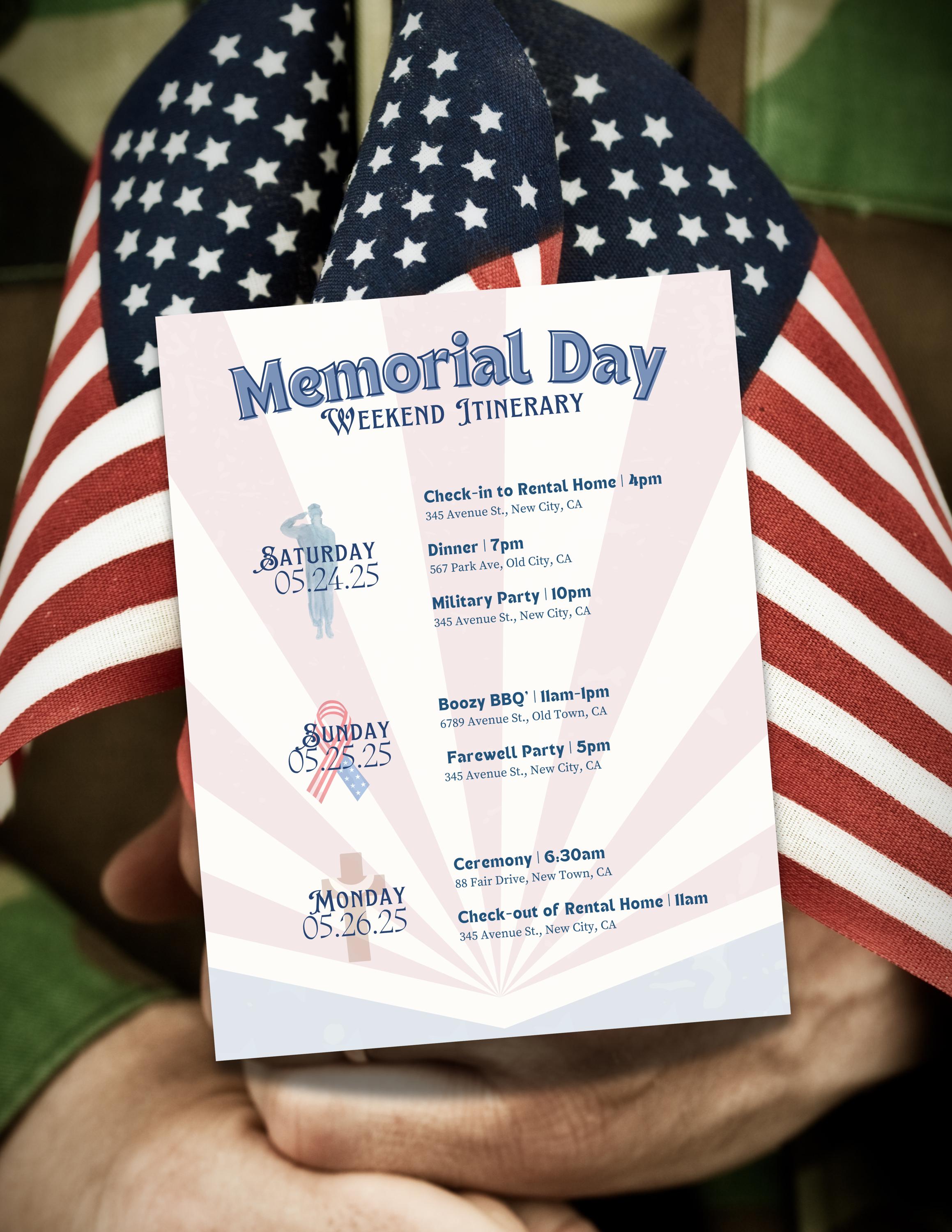 Memorial Day Itinerary Template - Editable Canva Holiday Weekend ...
