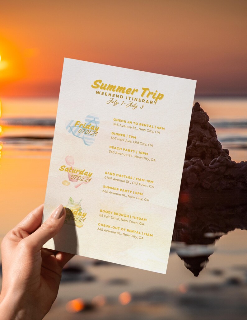Summer Itinerary Template - Editable Canva Beach Trip Planner - Ocean ...