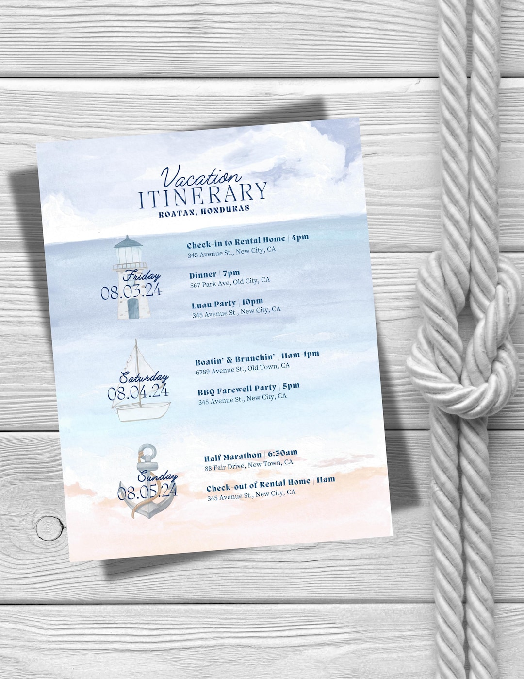 Nautical Vacation Itinerary | Coast Travel Planner | Editable Canva ...