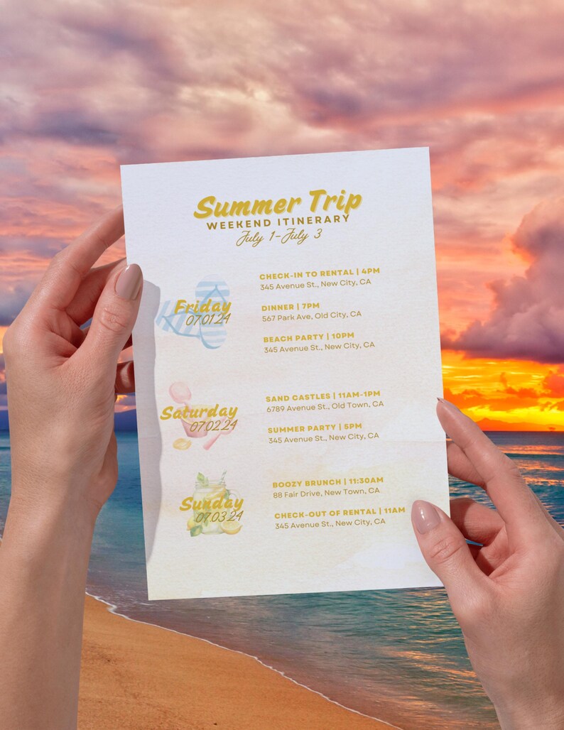 Summer Itinerary Template - Editable Canva Beach Trip Planner - Ocean ...
