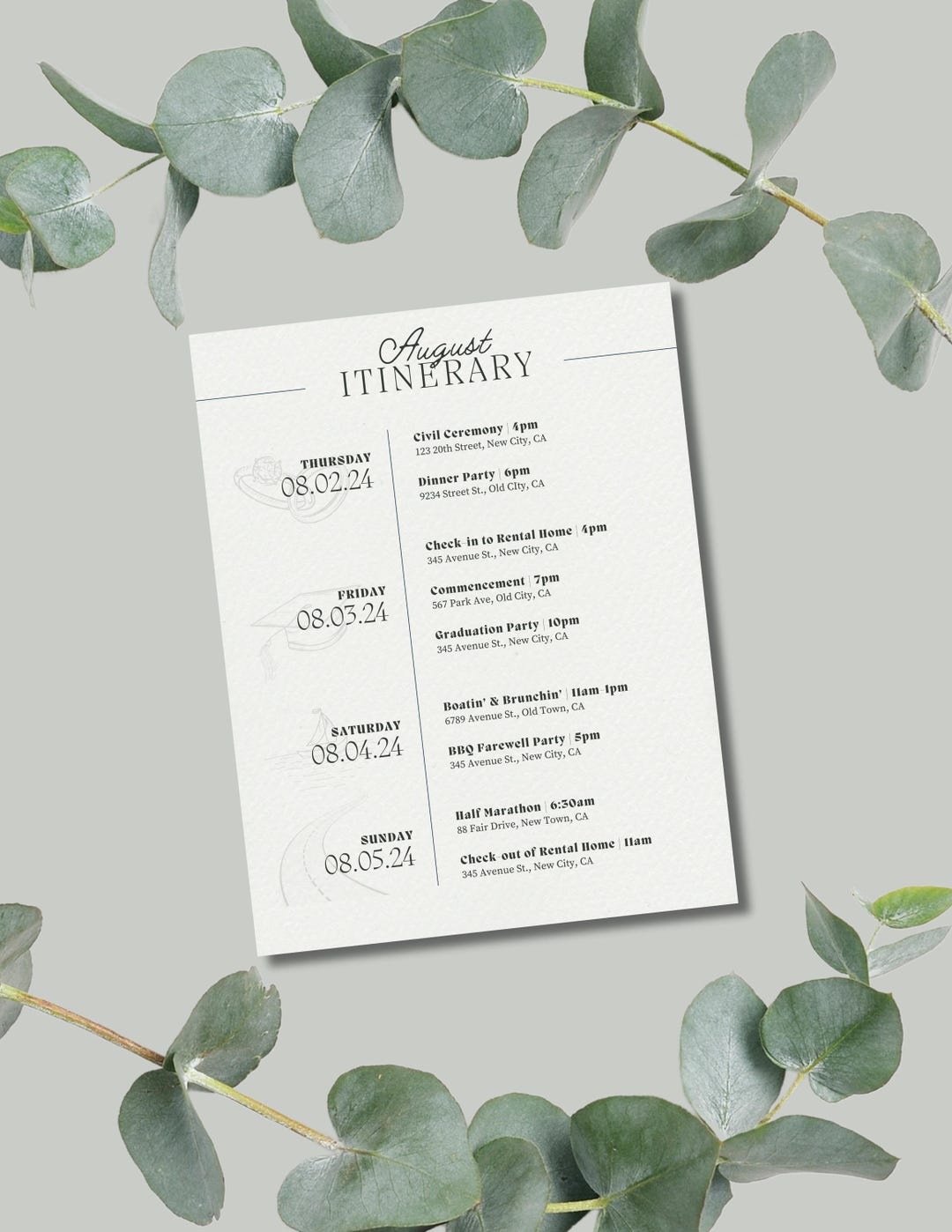 Elegant Weekend Itinerary Template | Custom Long Weekend Schedule ...
