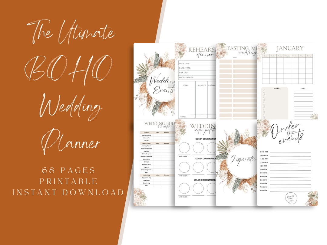 Boho Wedding Planner Printable, Printable Wedding Planner Kit, Wedding ...