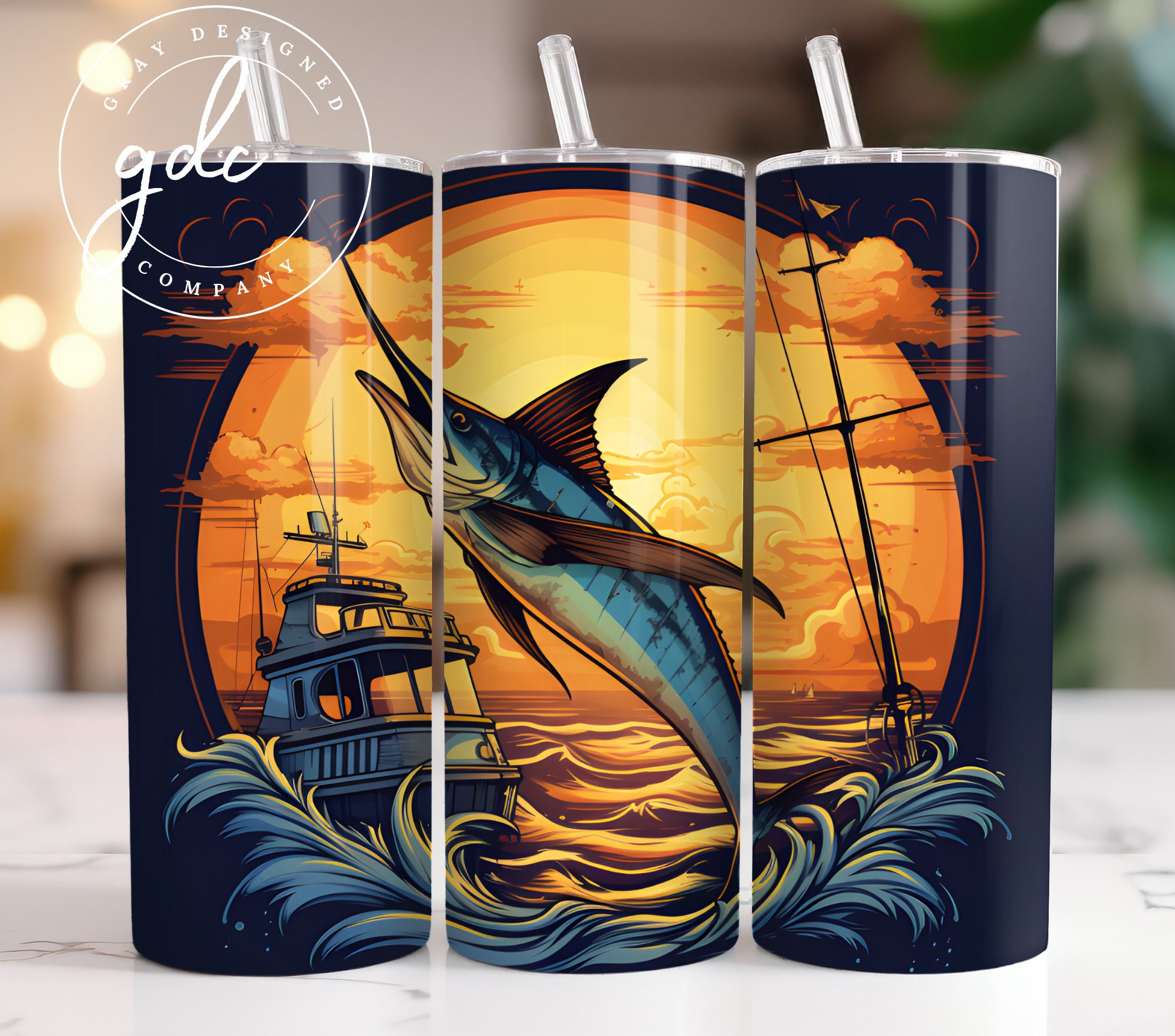 Blue Marlin 20 Oz Skinny Tumbler Sublimation Design Digital Download ...