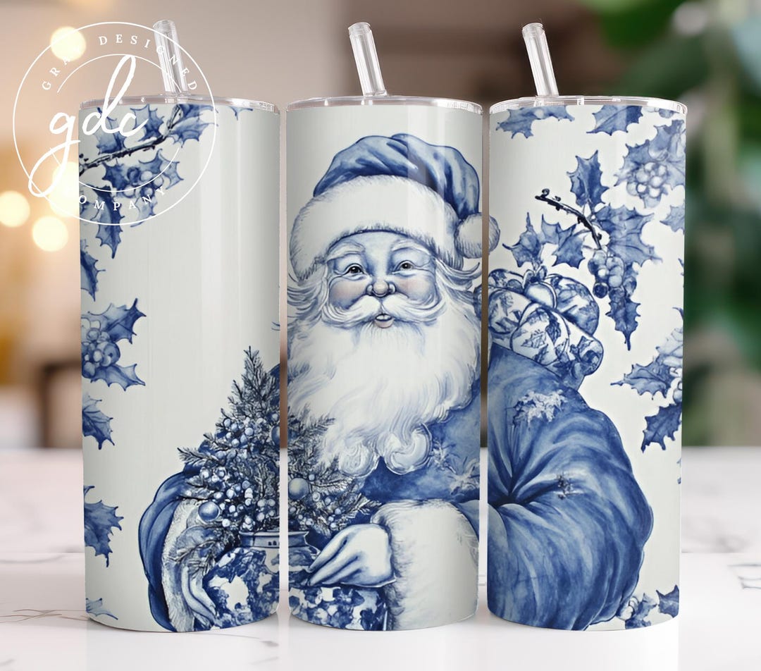 Santa Delft Chinoiserie Tumbler Wrap: Christmas Toile PNG (digital ...